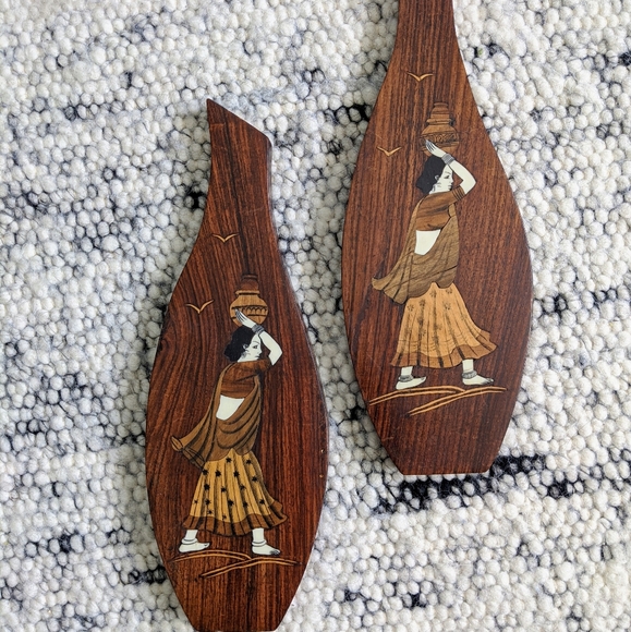 Vintage | Accents | Set Of Carved Wooden Inlay Art | Poshmark